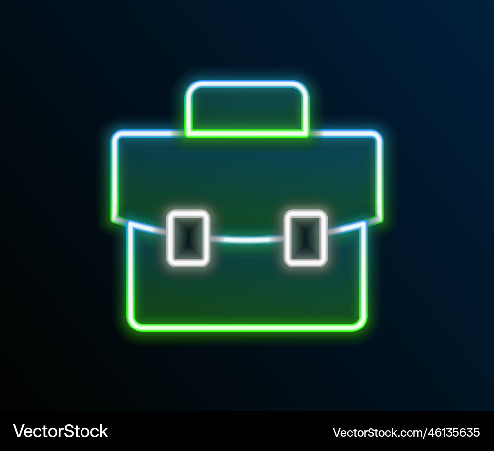 Glowing neon line briefcase icon isolated on black