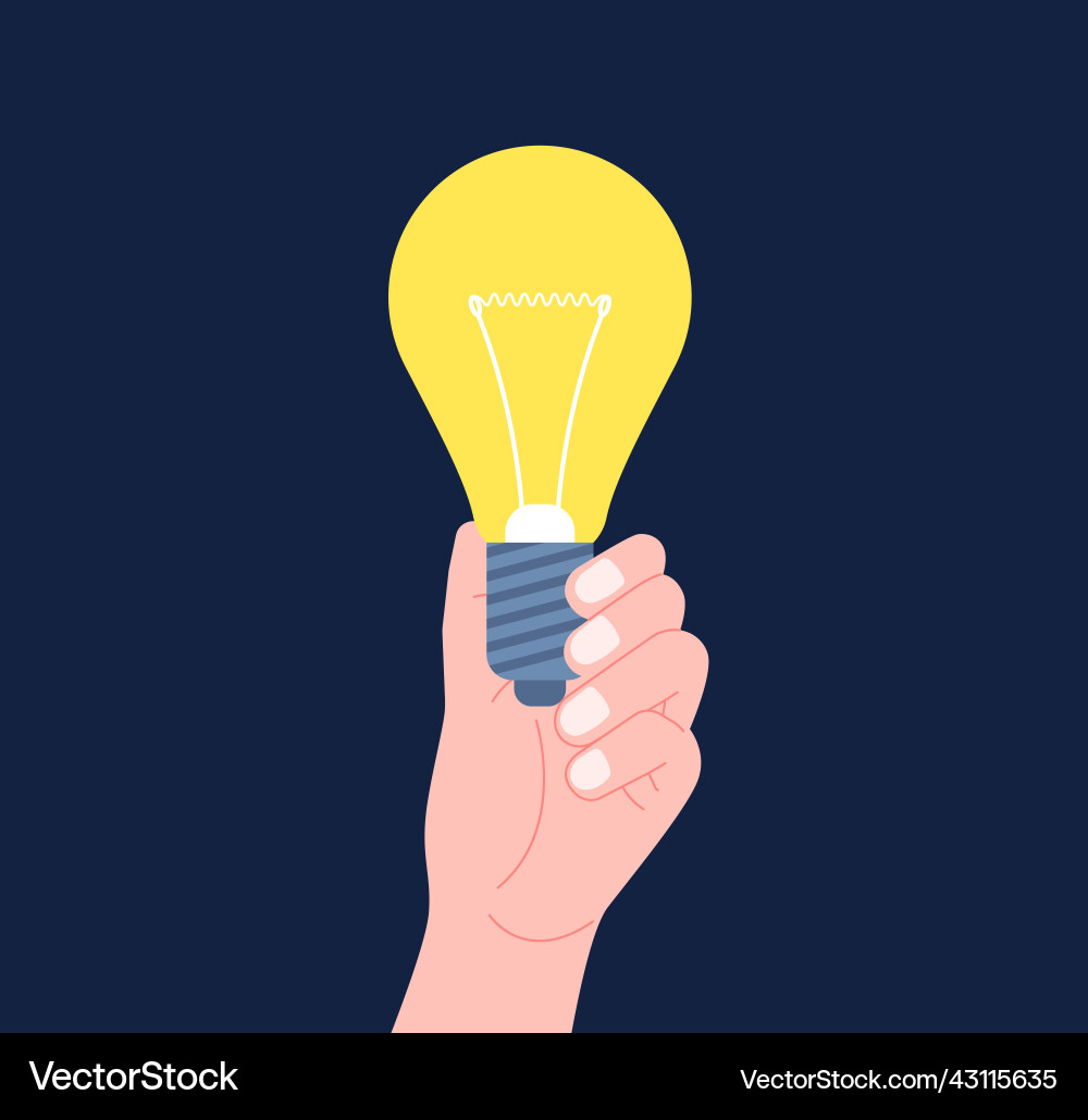 Hand hold lamp light bulb in hands yellow Vector Image