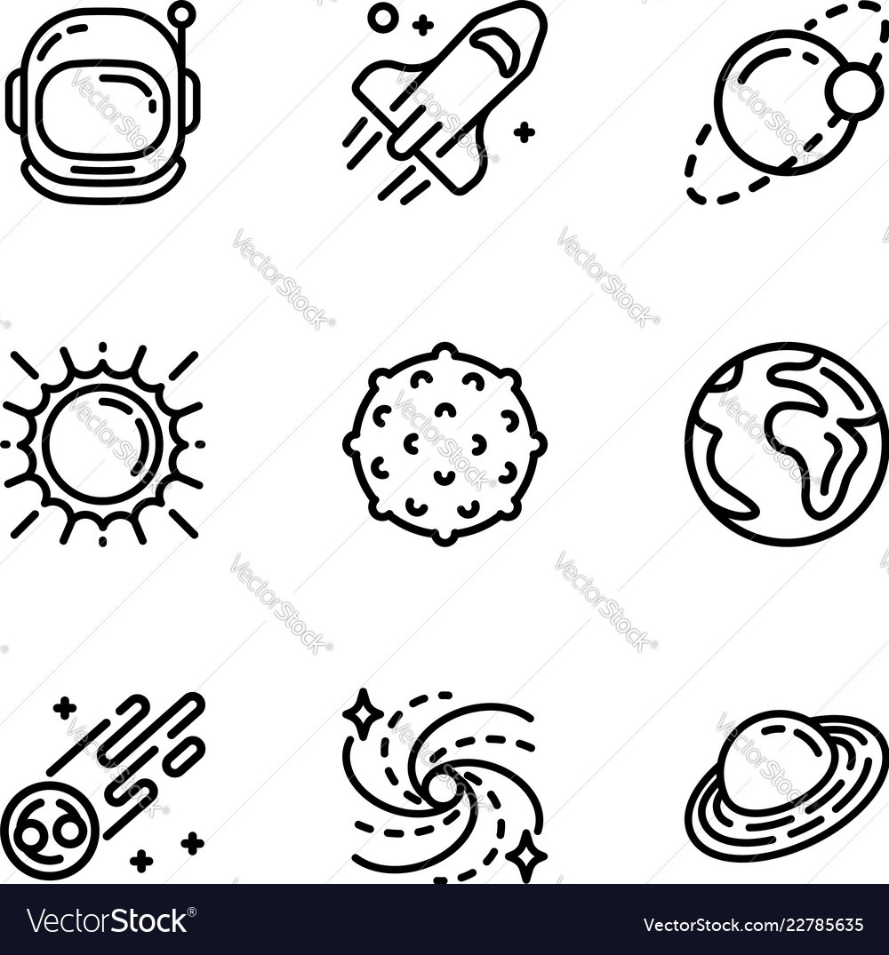 Planet icon set outline style Royalty Free Vector Image