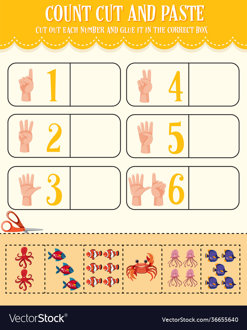 Count cut and paste math worksheet for children Vector Image