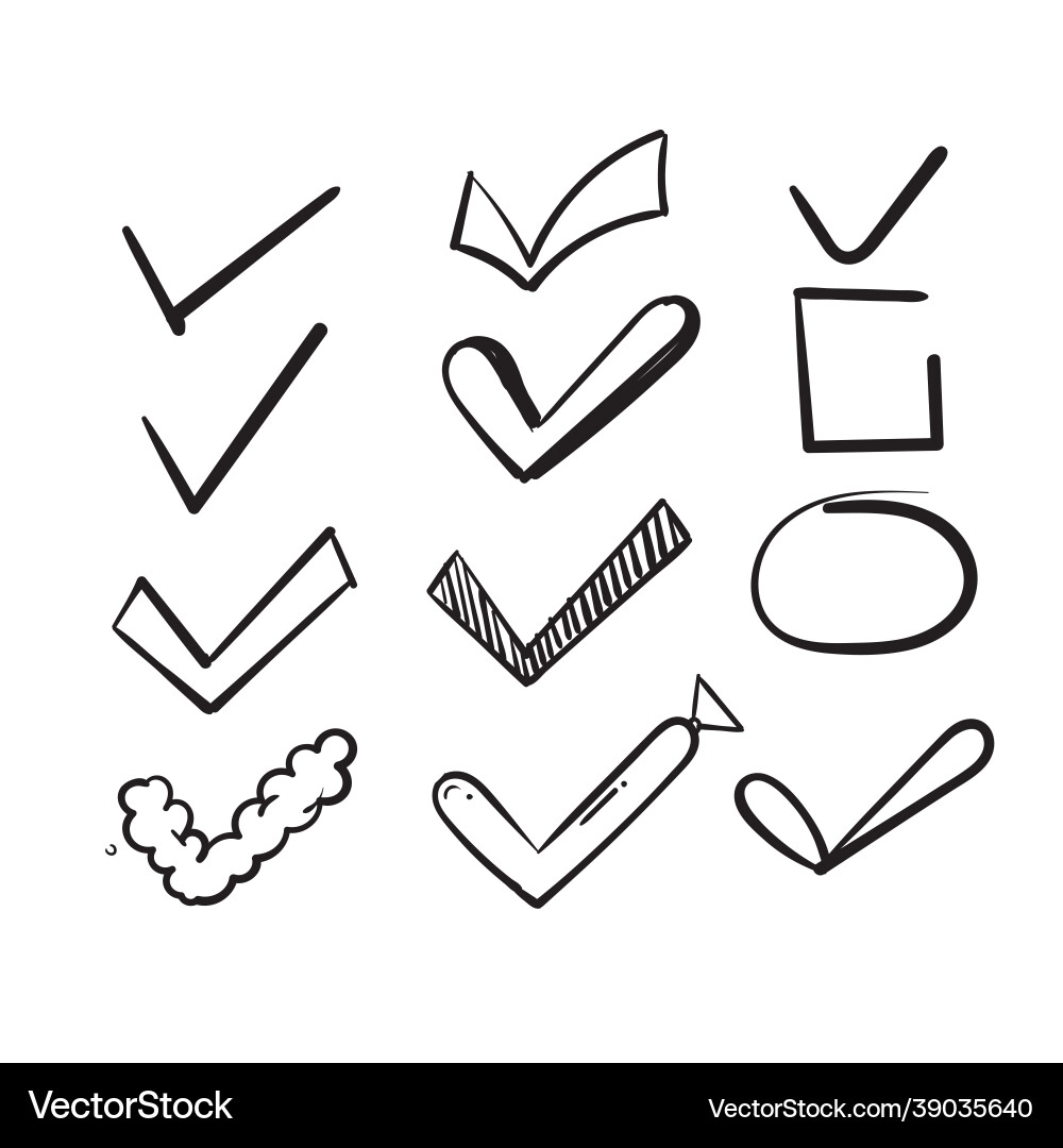 Hand drawn doodle checkmark icon collection symbol