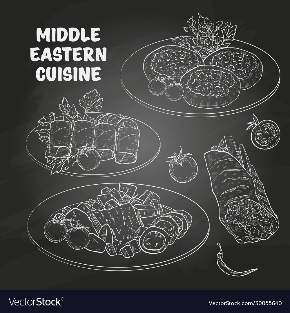 Middle eastern cuisine arabian dishes Royalty Free Vector