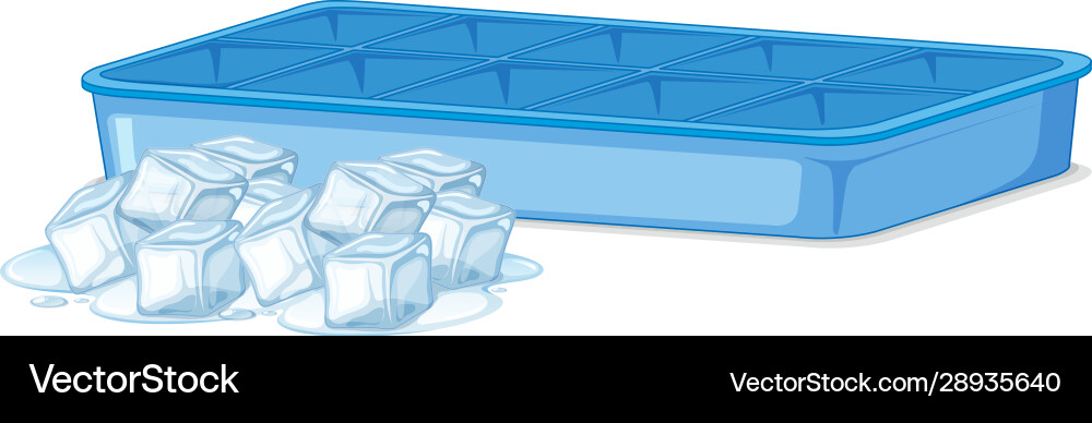 Pile ice and empty ice tray on white background Vector Image