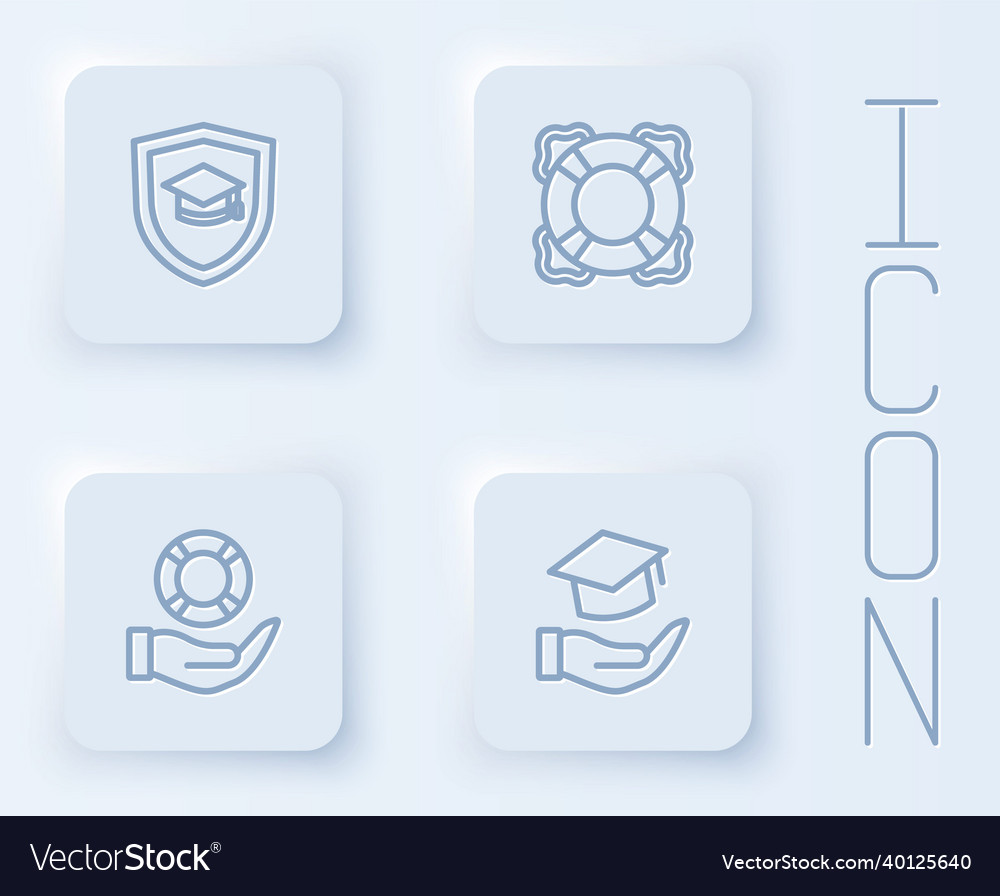 Set line graduation cap with shield lifebuoy Vector Image Set line graduation cap with shield lifebuoy Vector Image