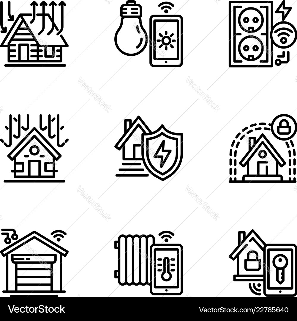 Smart building icon set outline style Royalty Free Vector