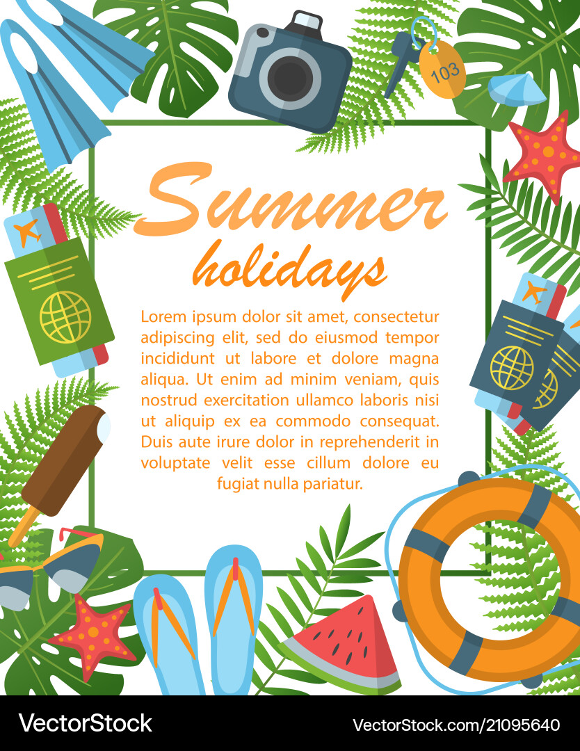 Summer holidays flat poster Royalty Free Vector Image
