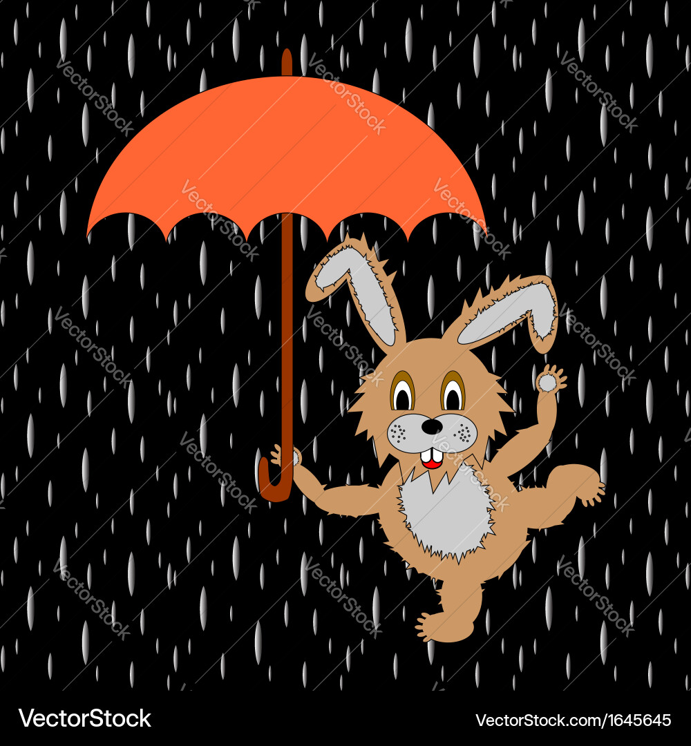 A funny rabbit with umbrella in rain Royalty Free Vector