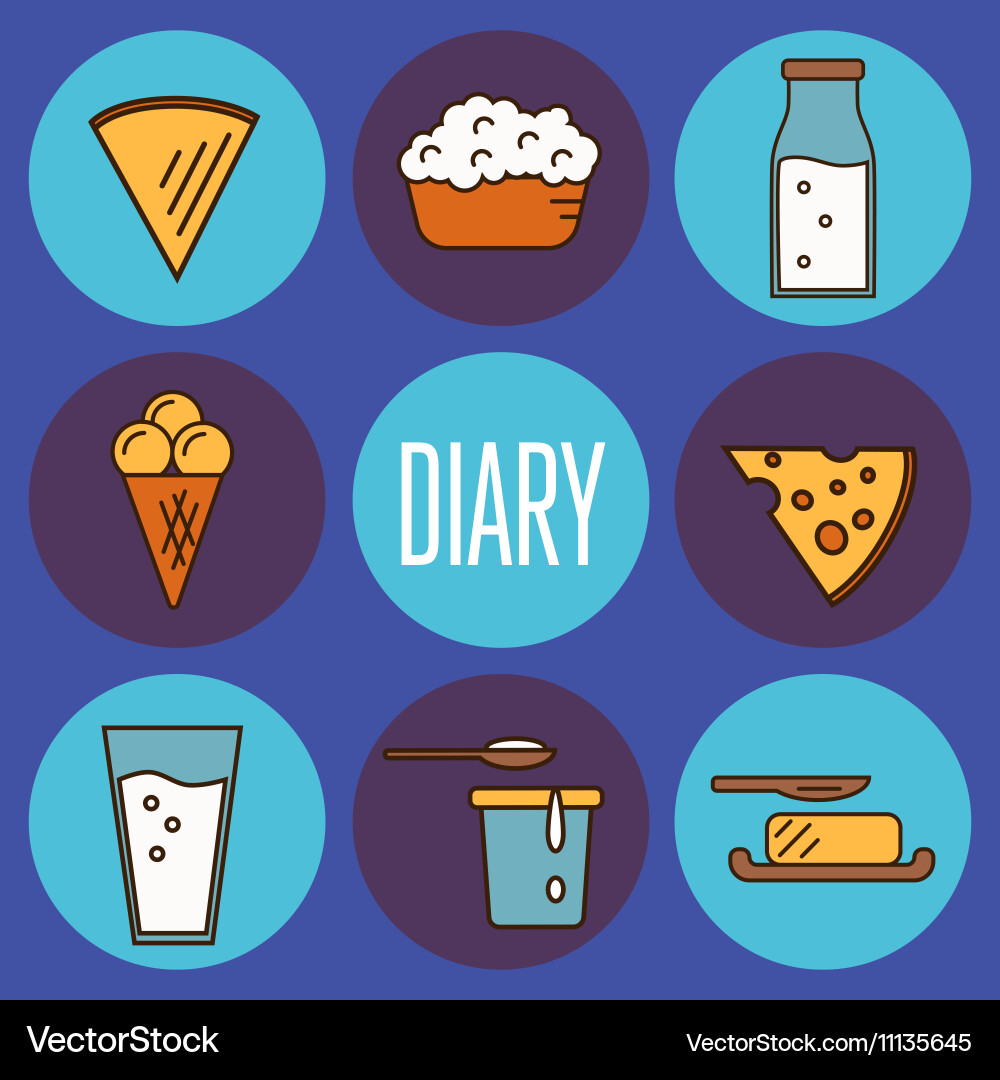Dairy icons set in line style design Royalty Free Vector