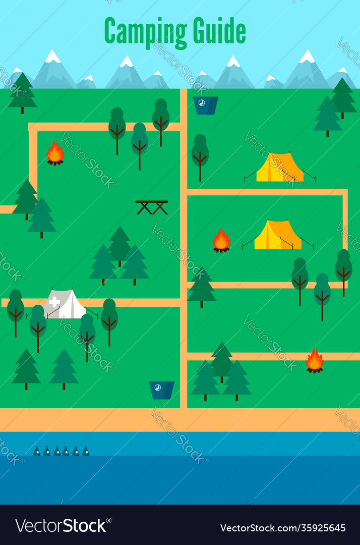 Flat camping map template Royalty Free Vector Image