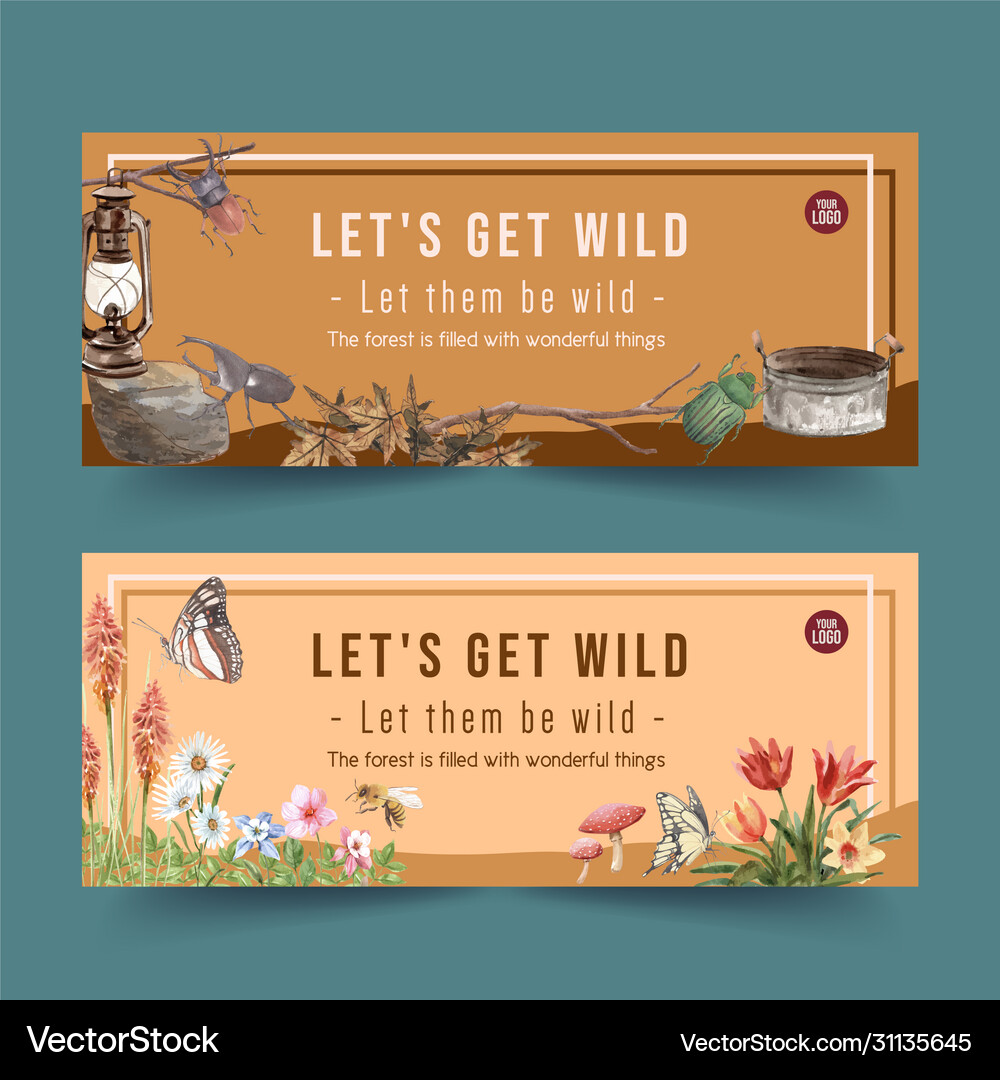 Insect and bird banner design with various Vector Image