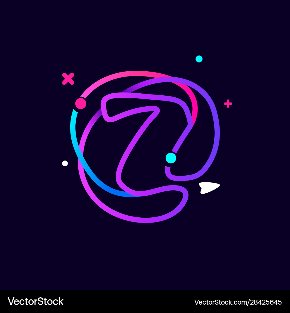 Lowercase z letter logo with planets rocket Vector Image