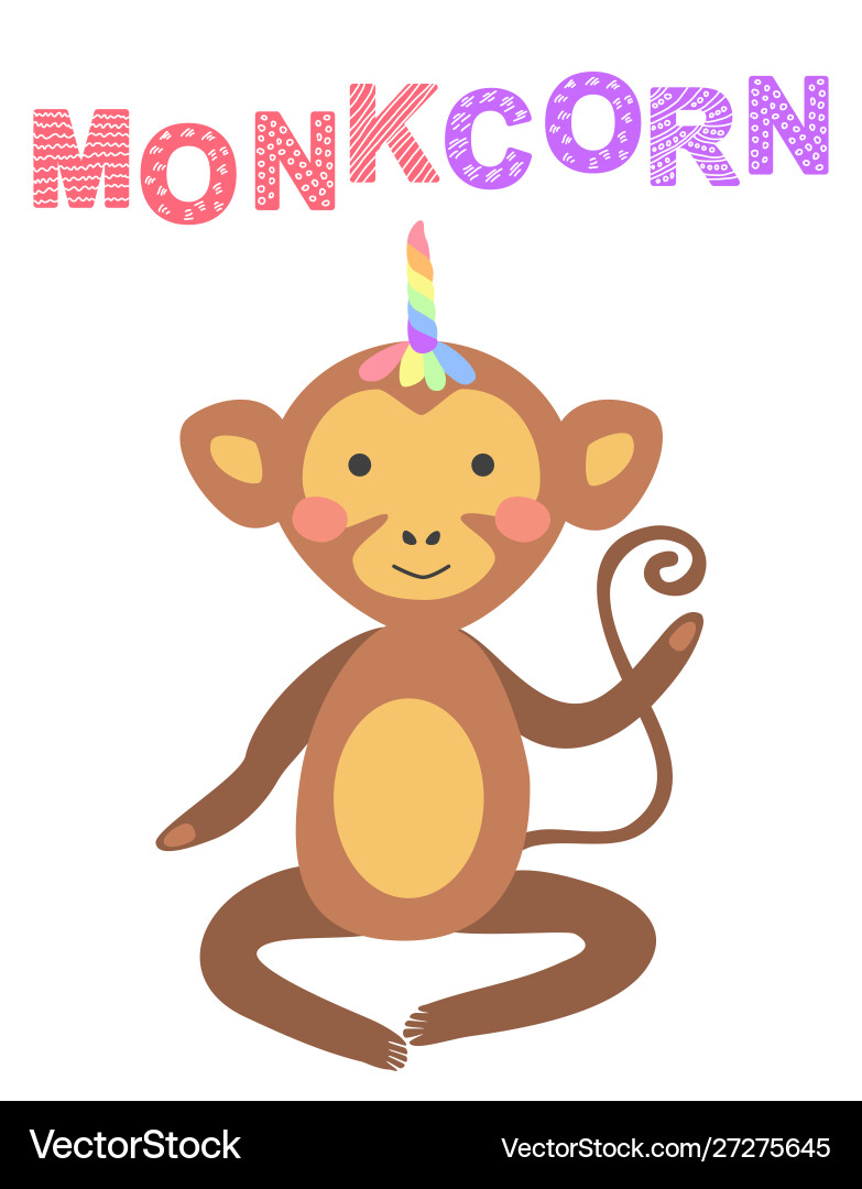 Monkey with unicorn horns scandinavian flat Vector Image