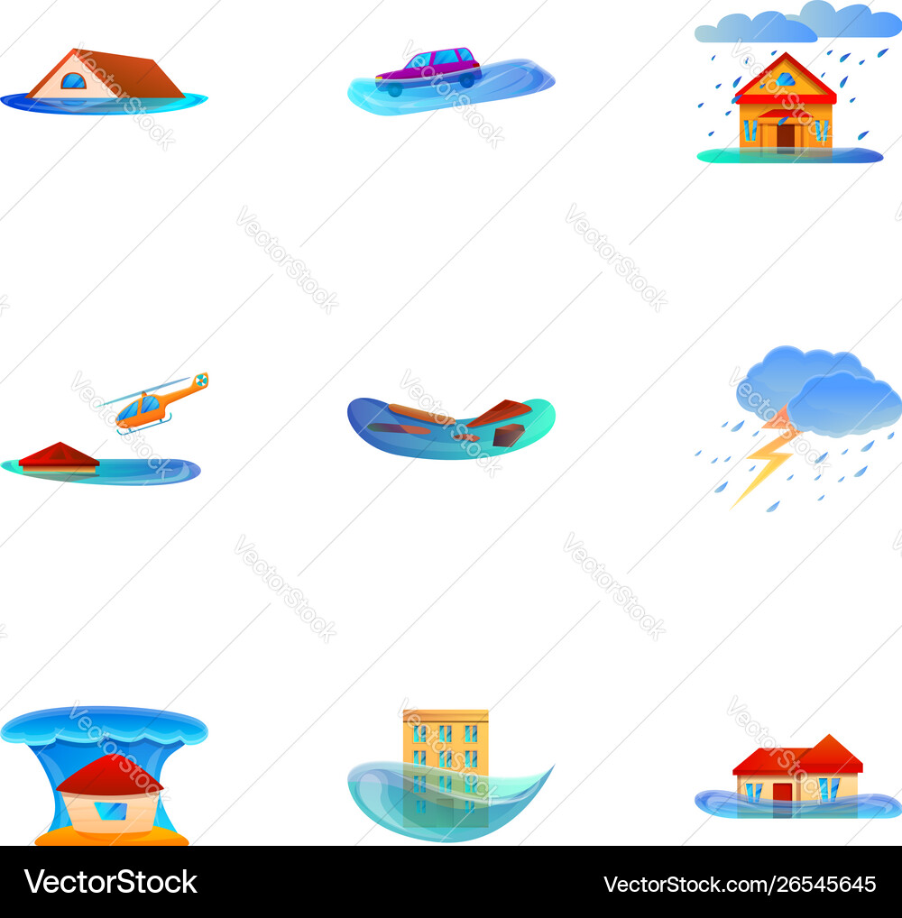 Natural cataclysm icon set cartoon style Vector Image