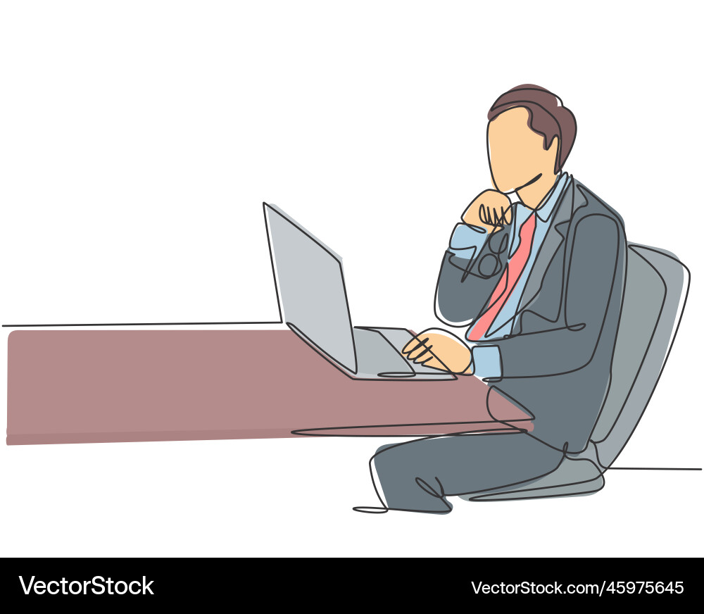 One continuous line drawing of young manager Vector Image