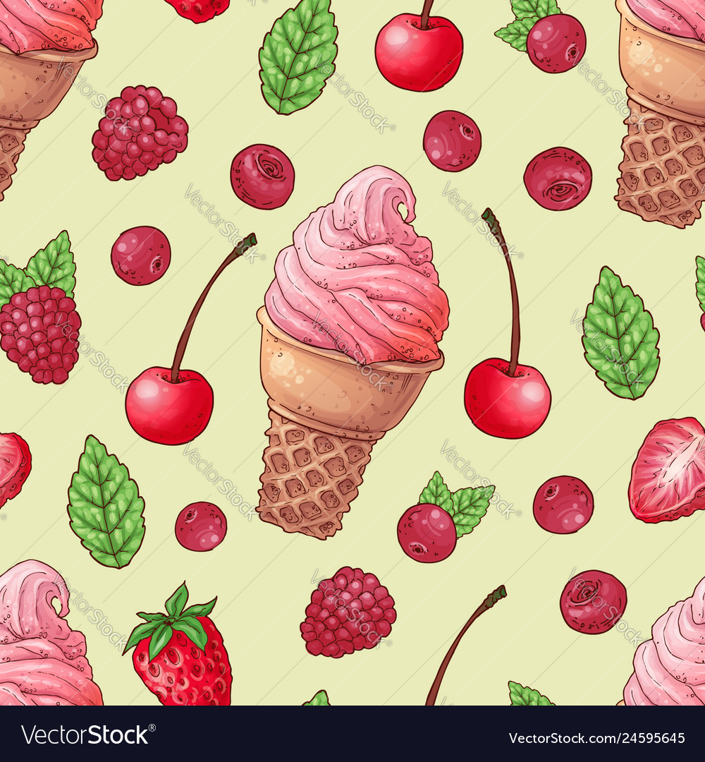 Seamless pattern ice cream raspberry cherry Vector Image