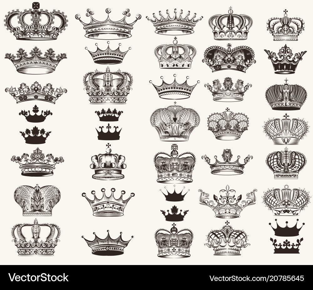 Set high detailed crowns for design Royalty Free Vector