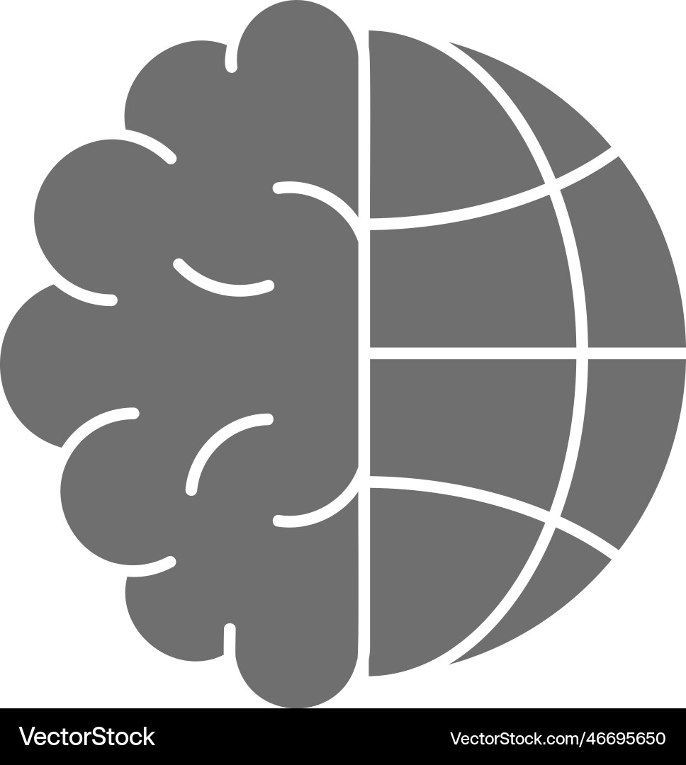 Human brain with globe earth grey fill icon Vector Image