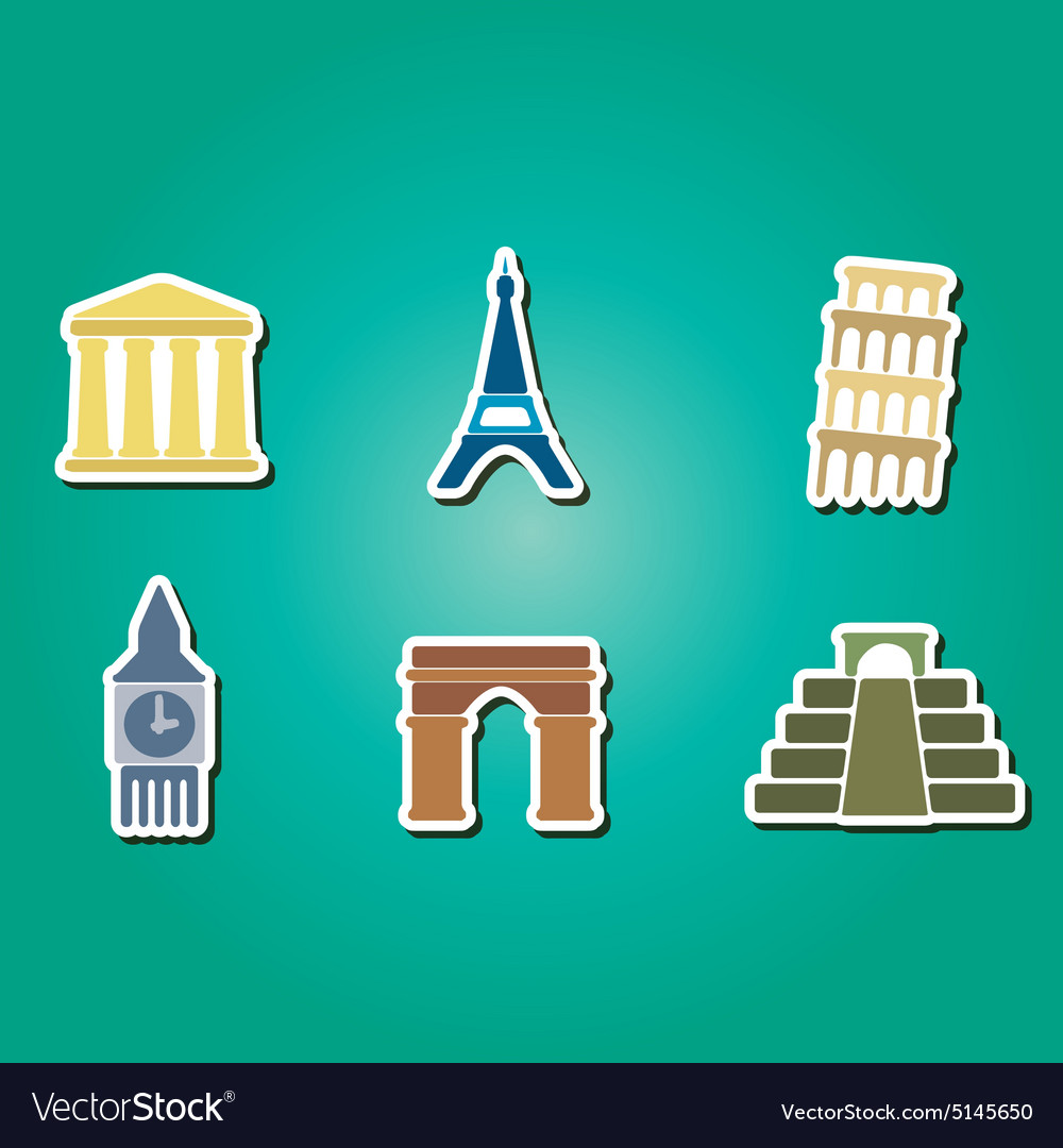 Icons with architectural monuments of world Vector Image