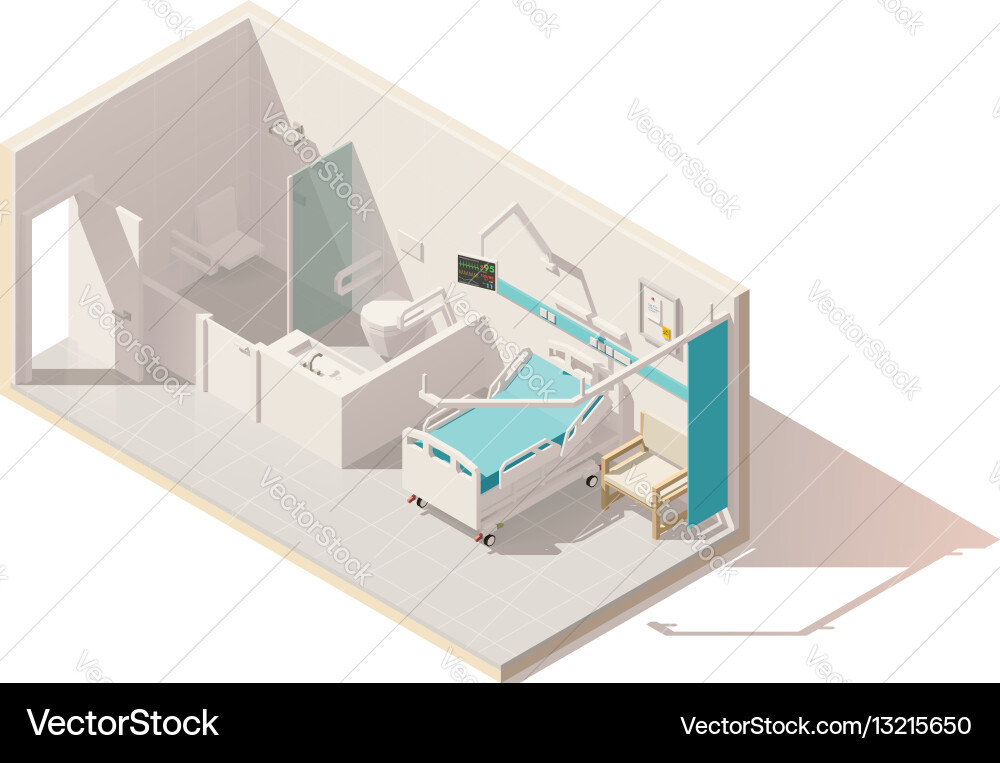 Isometric low poly hospital ward Royalty Free Vector Image
