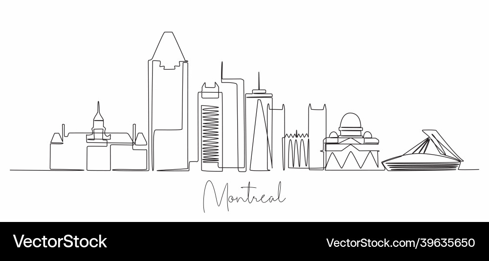 Montreal City Skyline - Continuous Line Royalty Free Vector