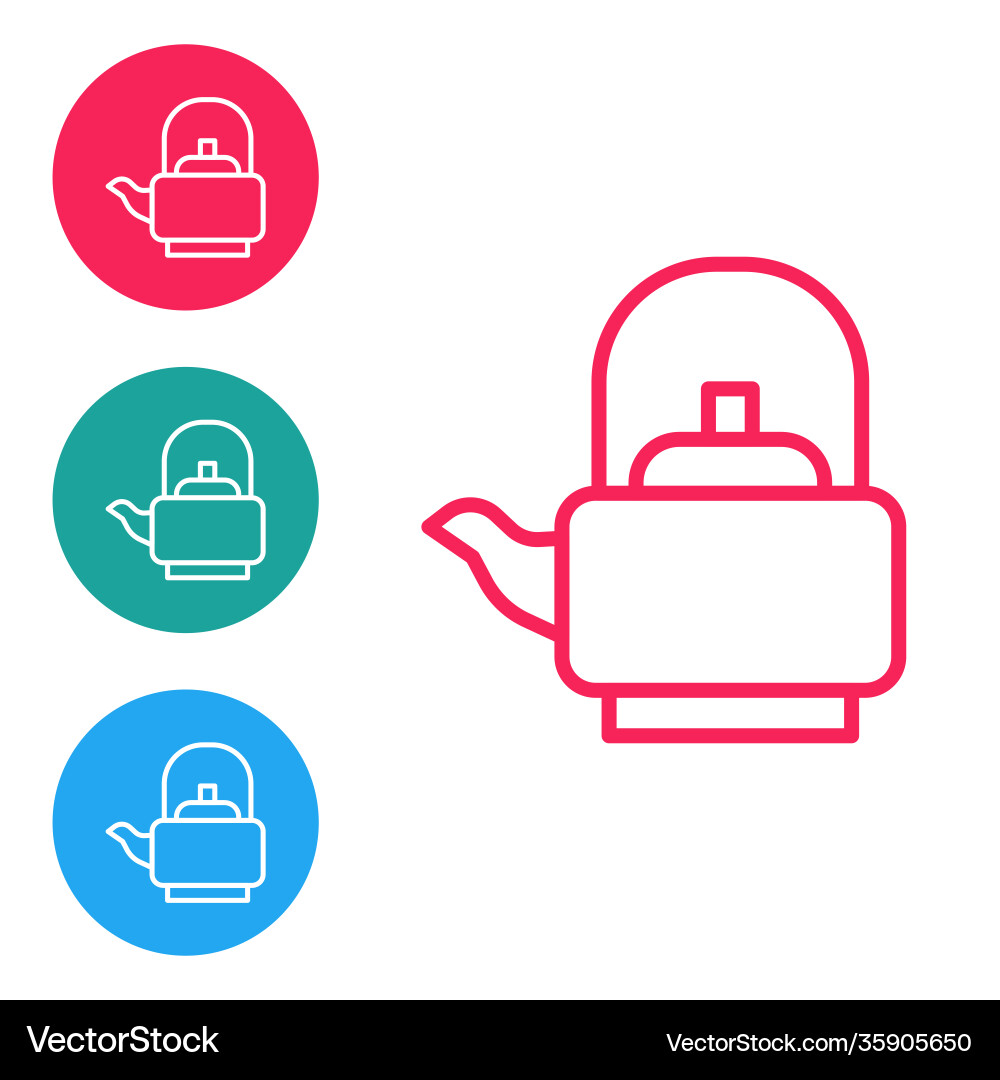 Red line kettle with handle icon isolated on white