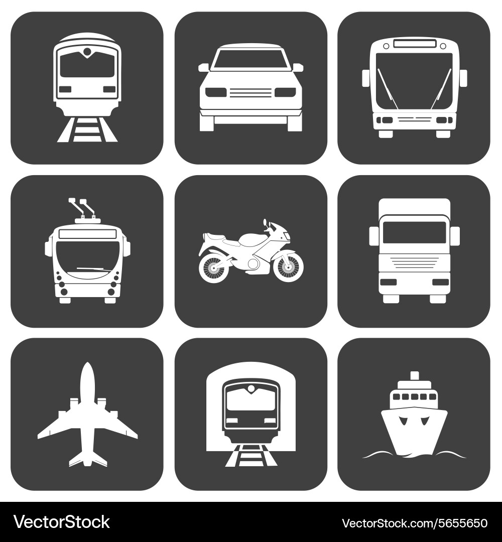 Simple monochromatic transport icons set Vector Image