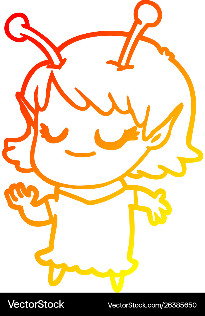 Warm gradient line drawing smiling alien girl Vector Image