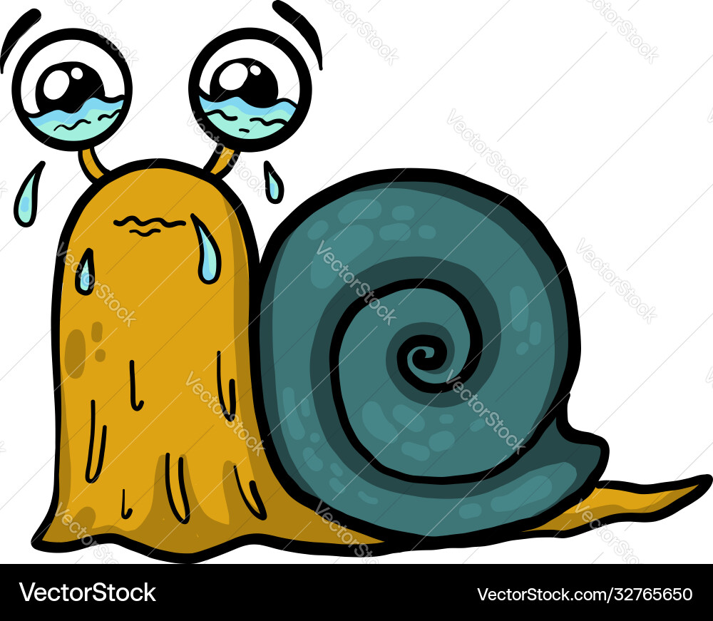 Yellow snail crying on white background Royalty Free Vector