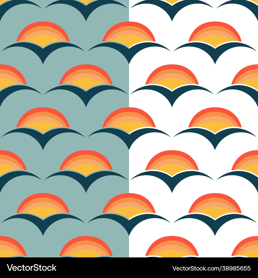 70s fashion style rainbow sunset seamless pattern Vector Image