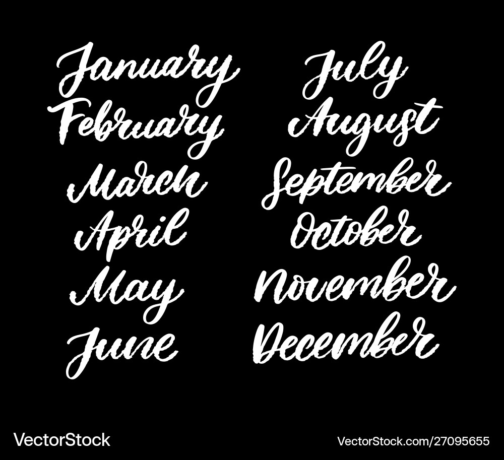 Handwritten names months december january Vector Image