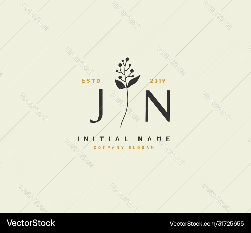J n jn beauty initial logo handwriting Royalty Free Vector
