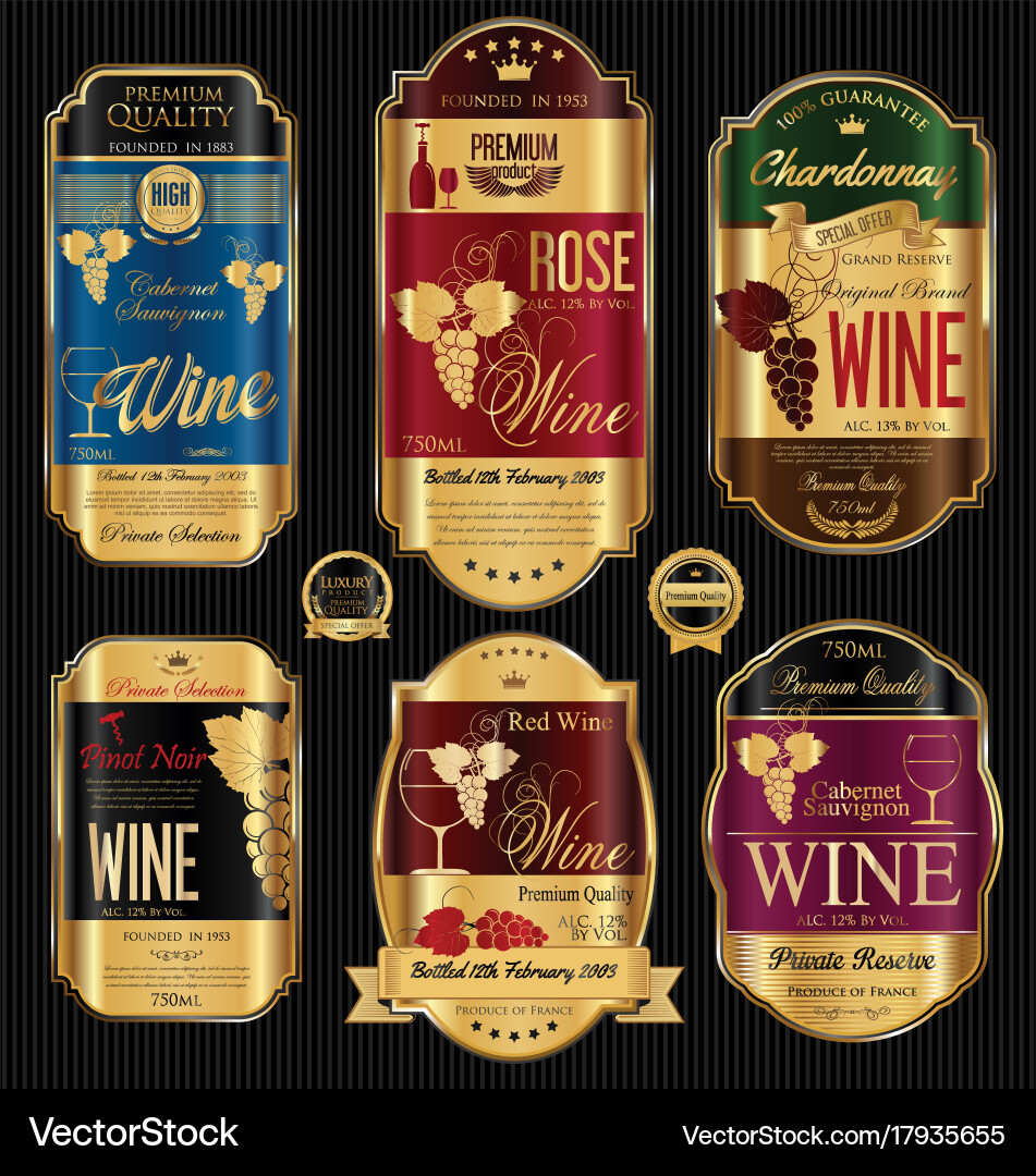 Luxury golden wine labels collection Royalty Free Vector