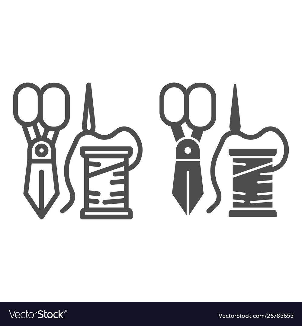 Scissors Spool And Needle Line And Glyph Icon Vector Image