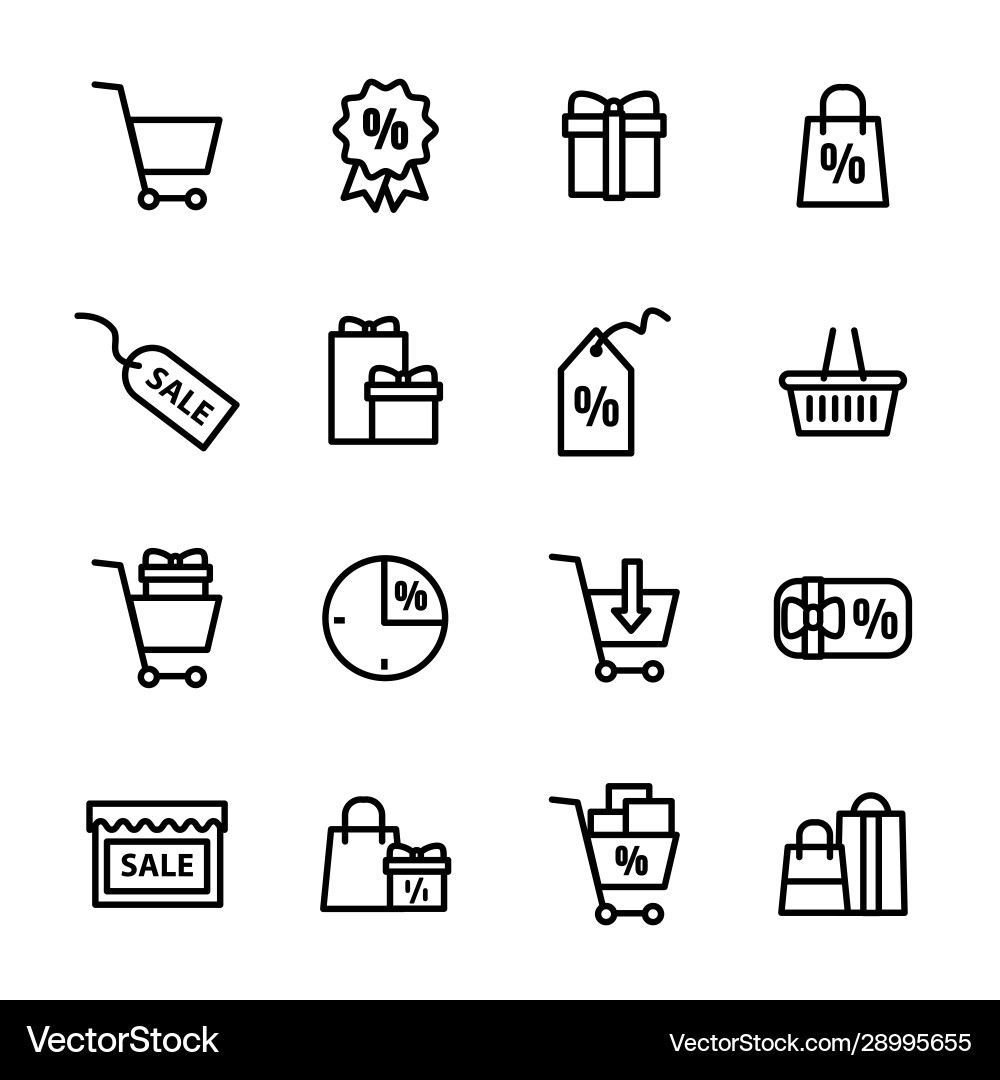 Shopping sign black thin line icon set Royalty Free Vector