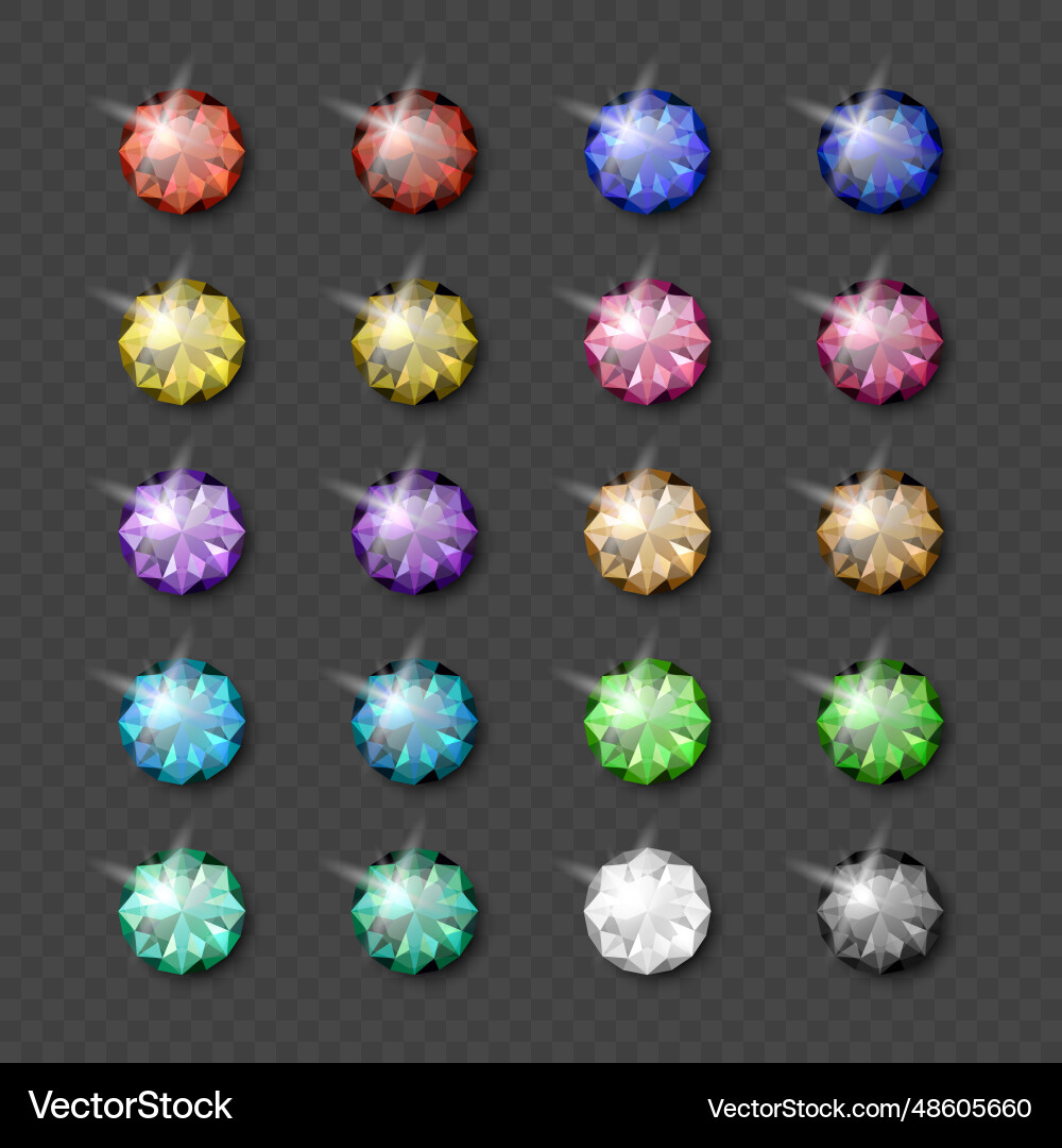 3d realistic colorful gemstone icons set Vector Image