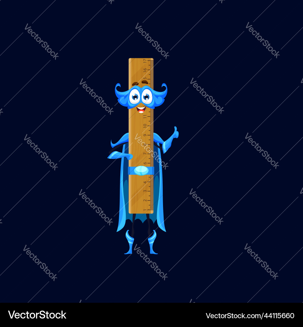 Cartoon school ruler superhero character scale Vector Image