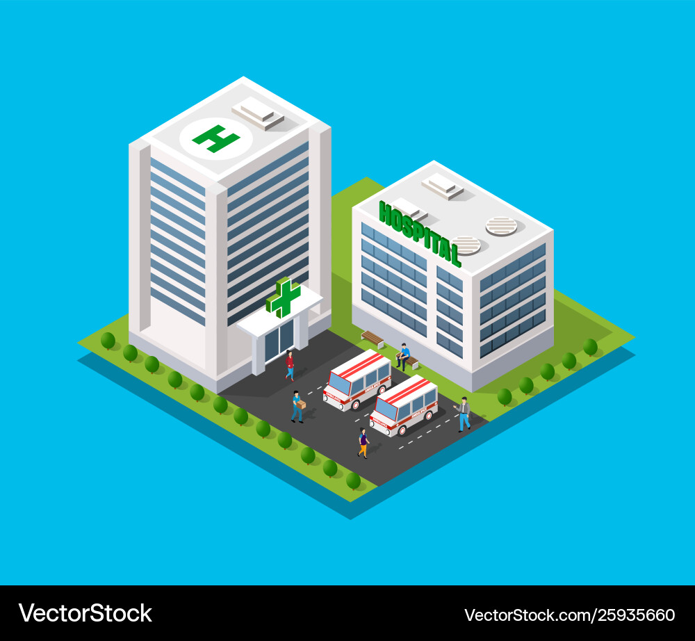 Hospital isometric 3d building Royalty Free Vector Image