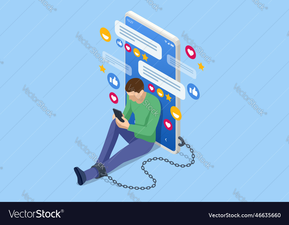 Isometric social media addiction influence Vector Image Isometric social media addiction influence Vector Image