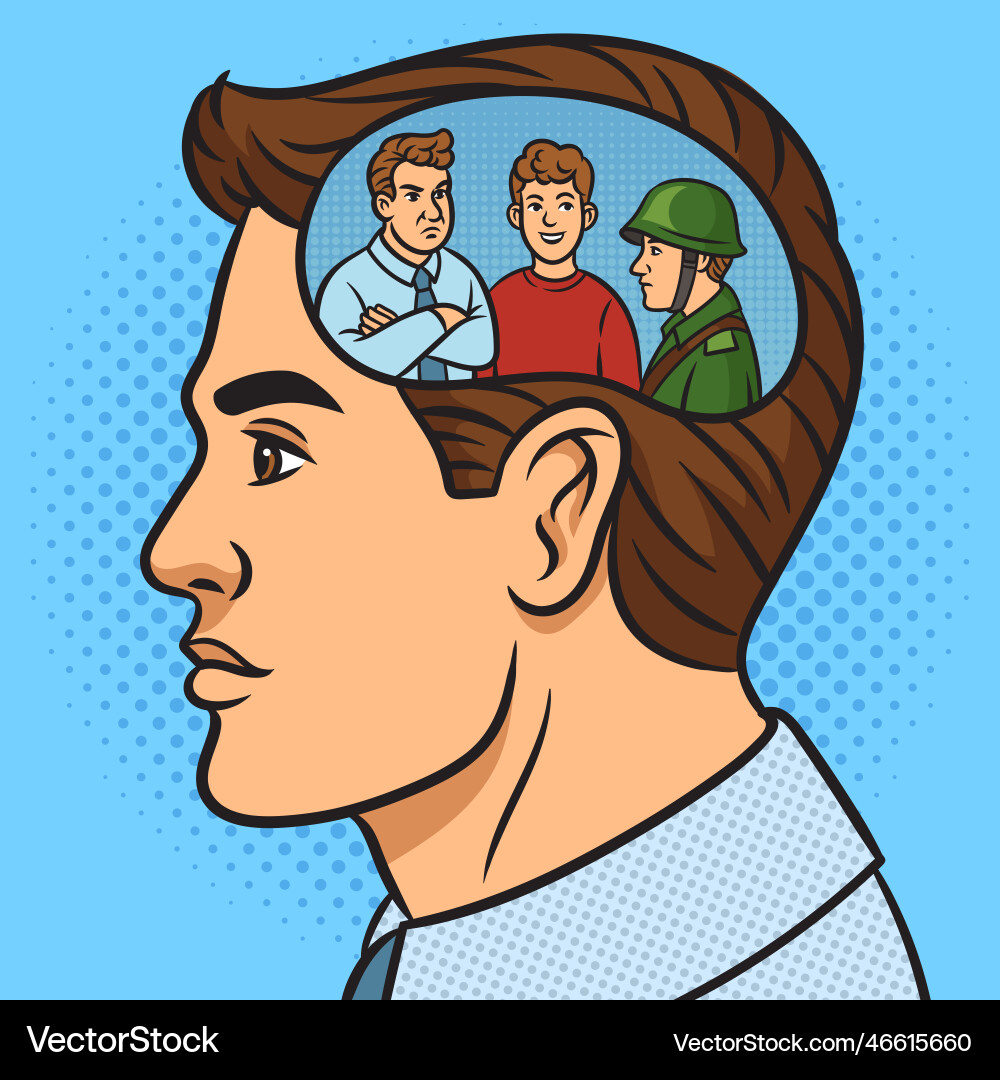 Subpersonalities in head pop art Royalty Free Vector Image