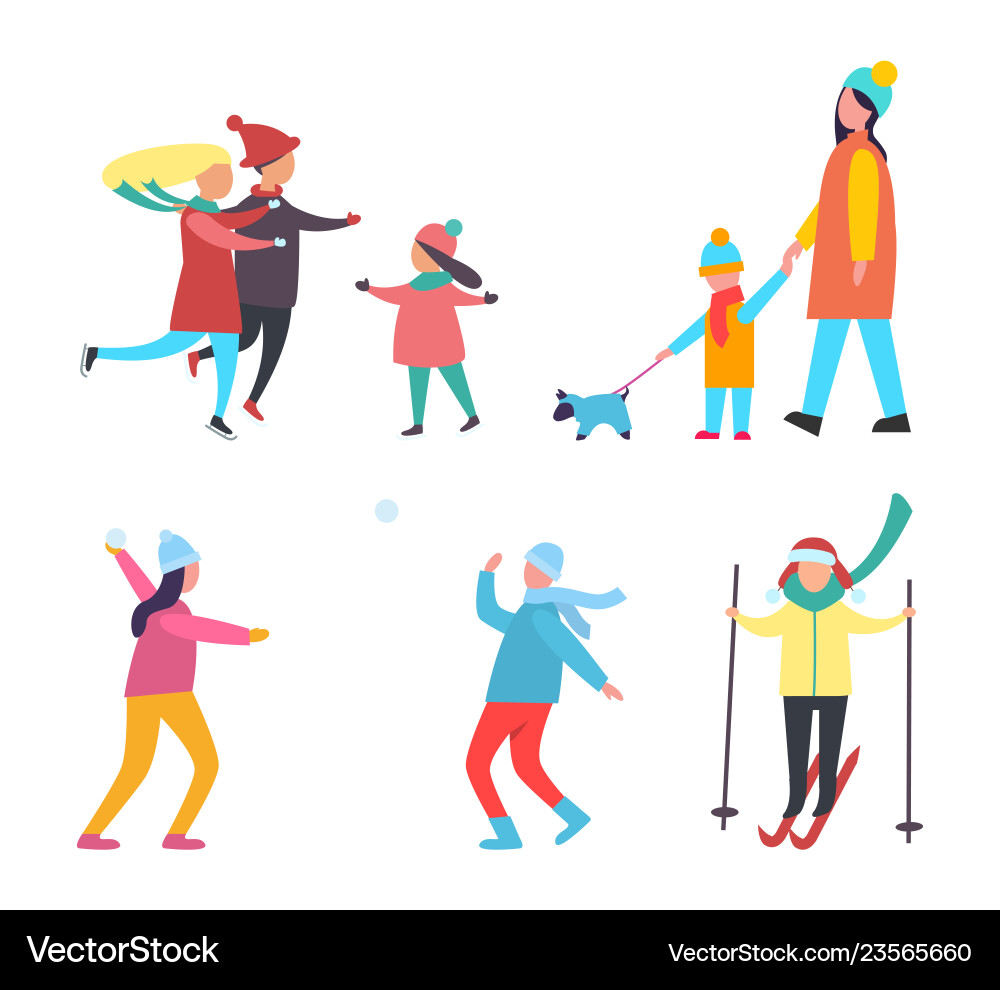 Winter activities and hobbies people set Vector Image