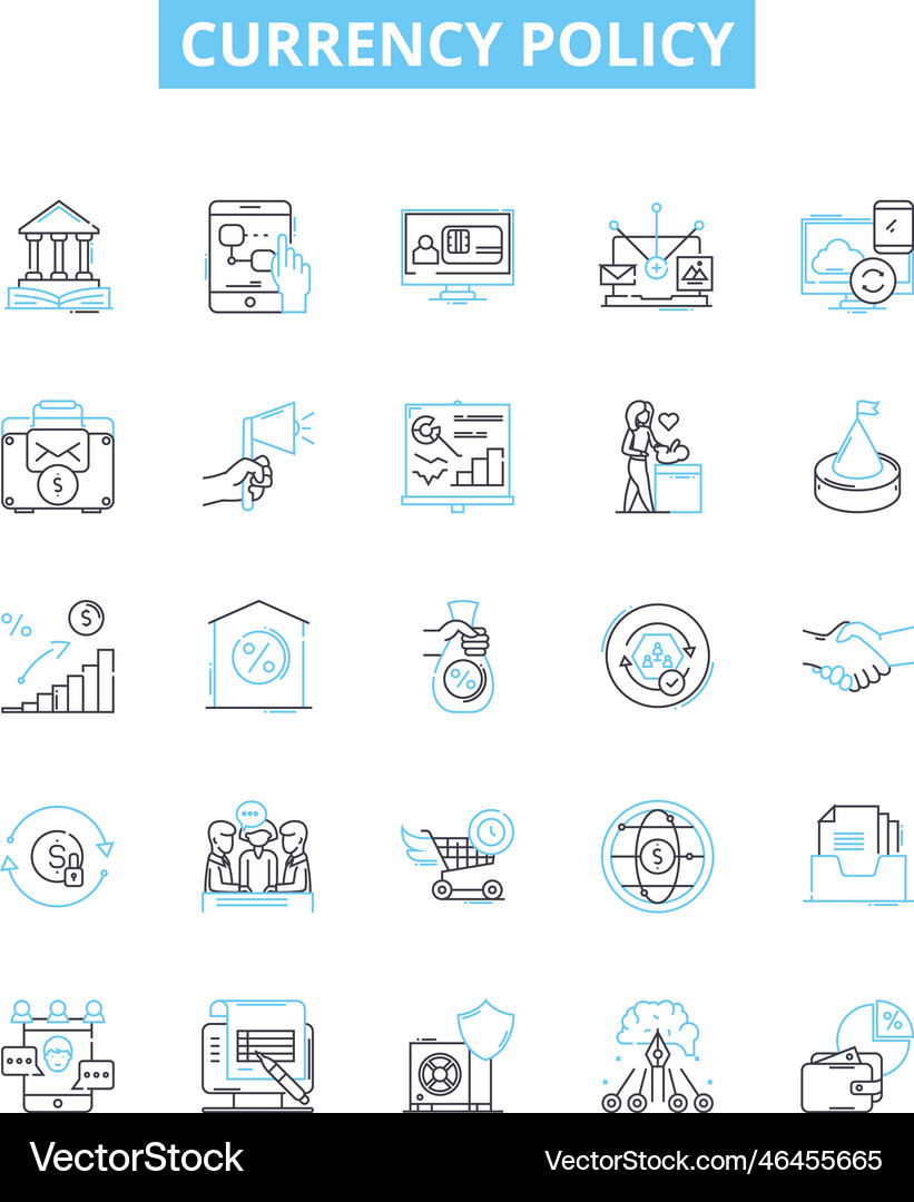 Currency policy line icons set exchange Royalty Free Vector