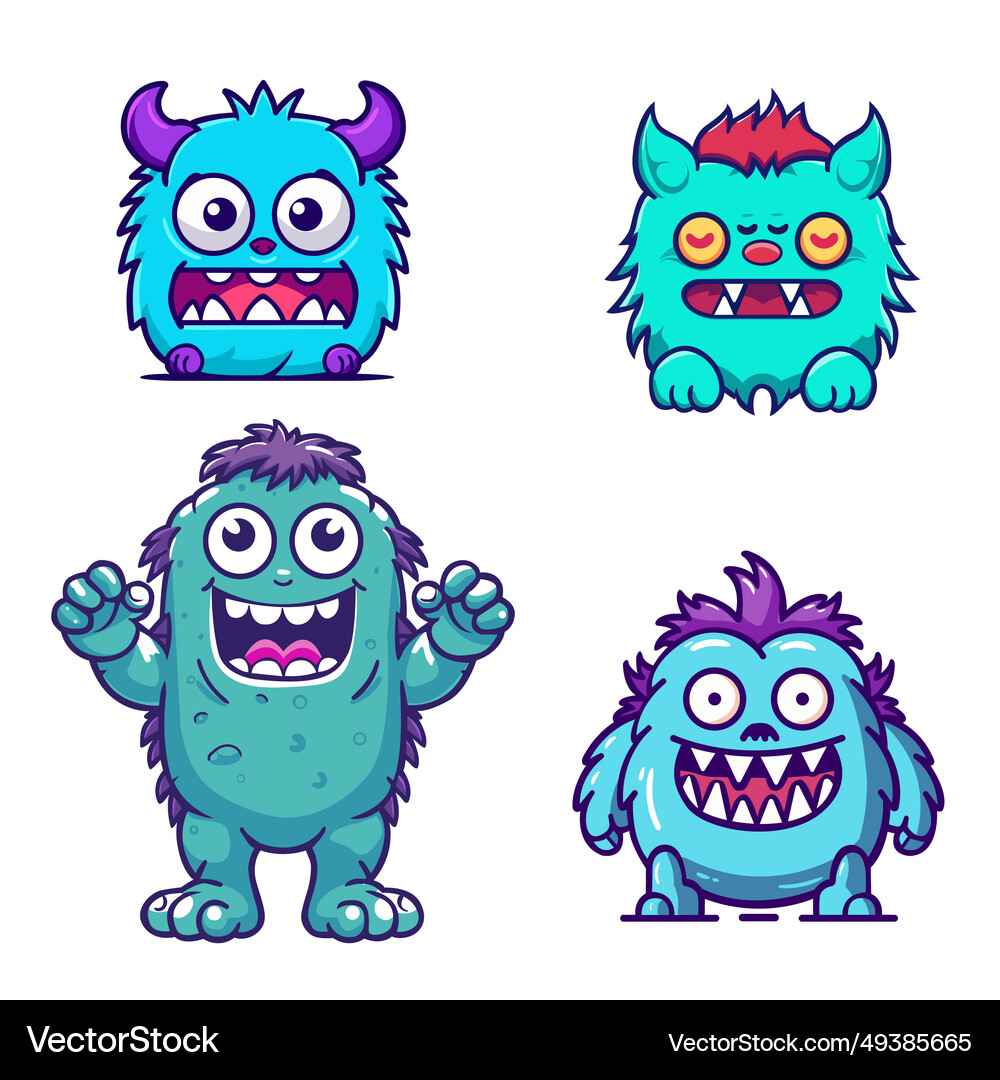 Funny cartoon monster characters set isolated Vector Image