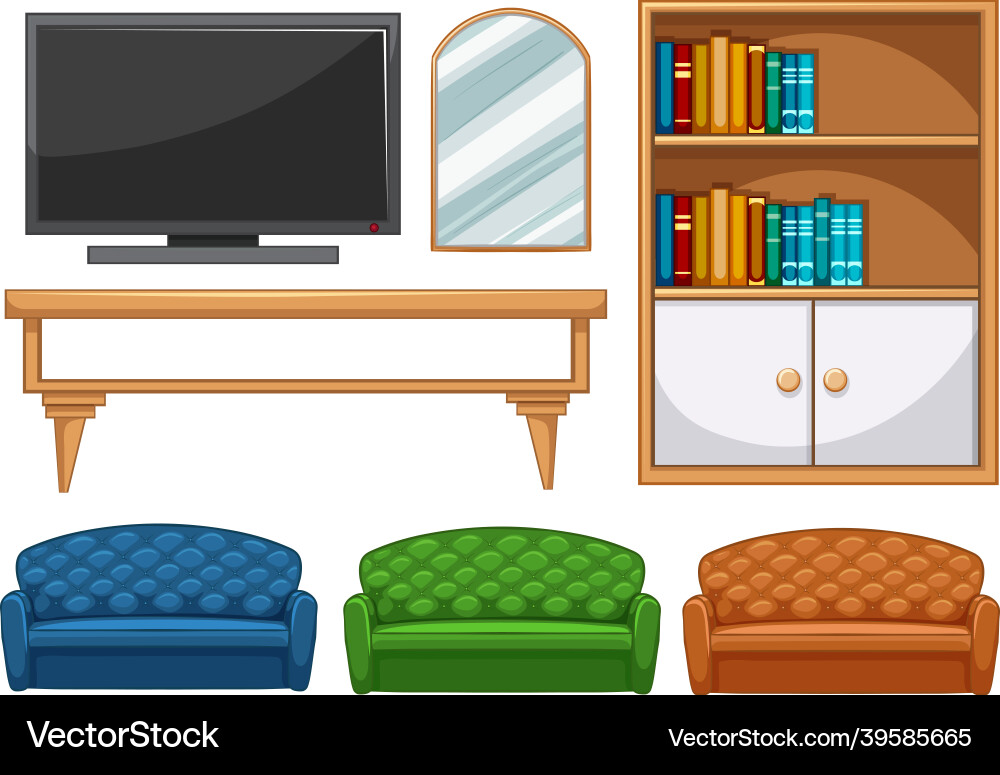 Furniture set for interior design on white Vector Image