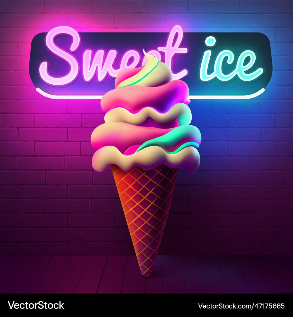 Ice cream neon icon bright signboard light Vector Image
