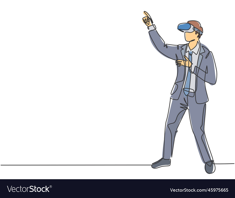 One continuous line drawing of young happy Vector Image