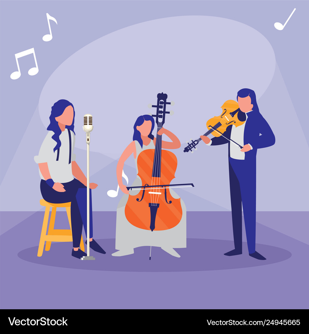 Singer and musicians band characters Royalty Free Vector