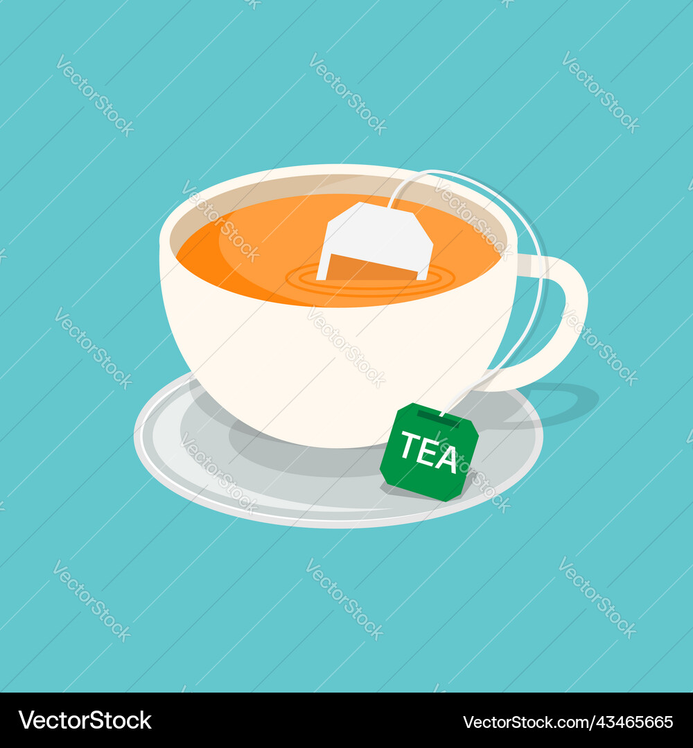 Tea bag in white cup icon flat style drink Vector Image