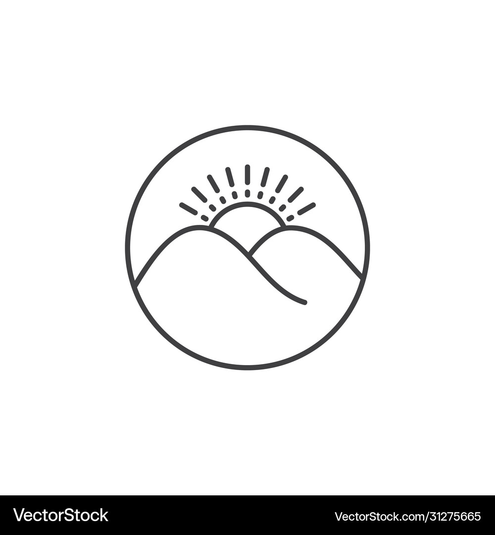 Thin lines mountain sun rise circle vintage logo Vector Image