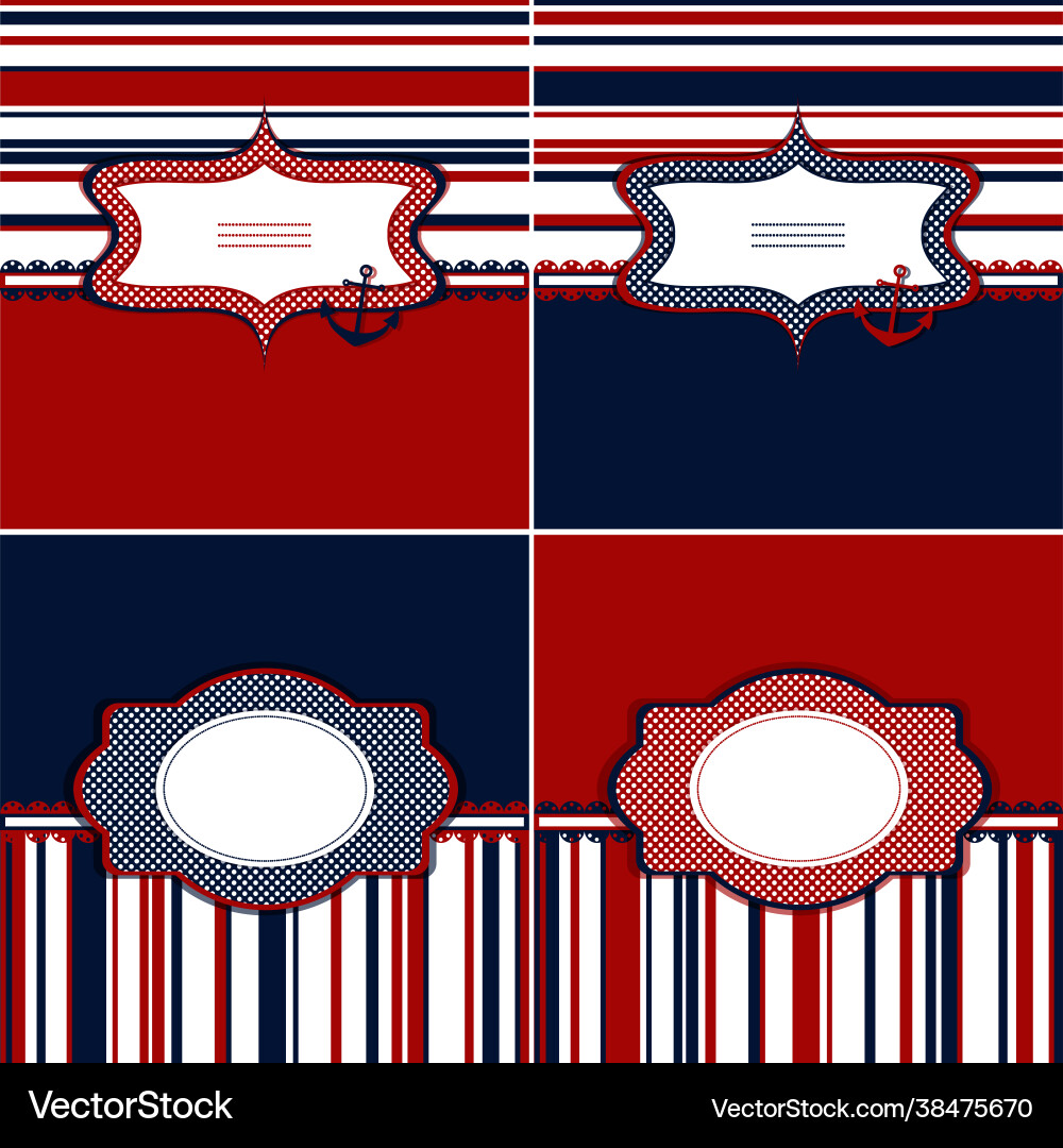Collection marine backgrounds in dark blue red Vector Image