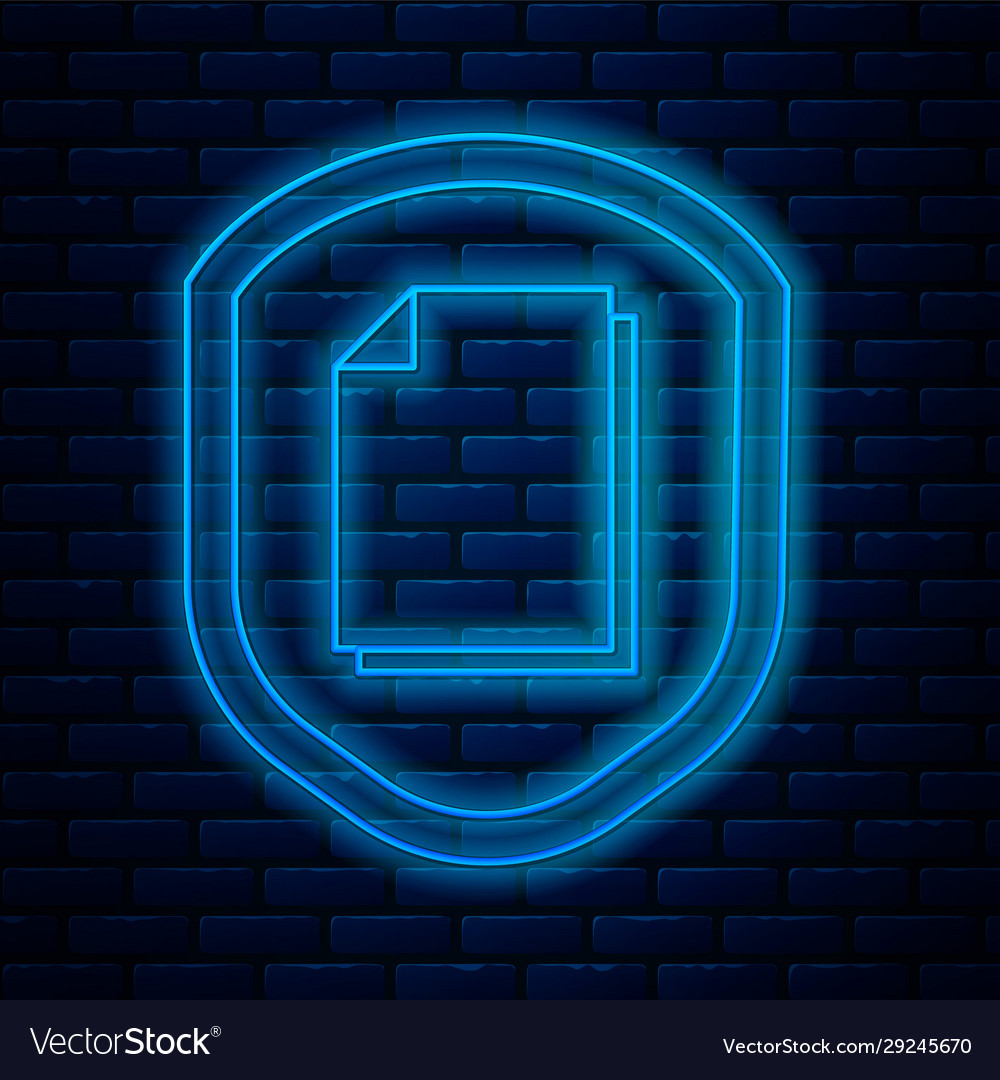 Glowing neon line document protection concept icon